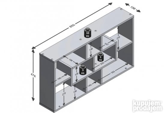 Zidna Polica sa 8 Pregrada (Hrast) 85x15.6x47.4cm - FMD - KupujemProdajem