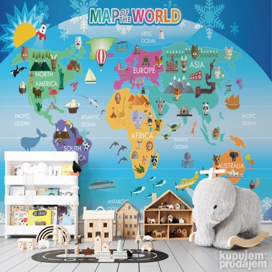 Karta sveta decija tapeta - Tapete za decu - Tapete za zid - KupujemProdajem