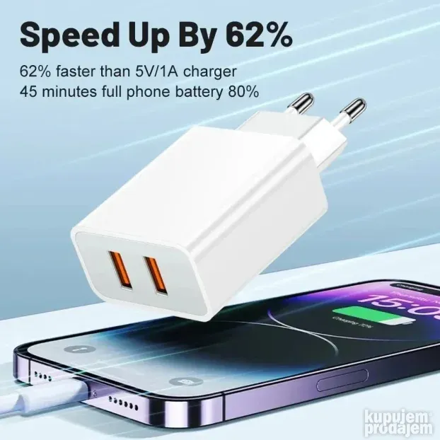 Punjač USB 5V 2A sa dva porta brzo punjenje adapter - KupujemProdajem