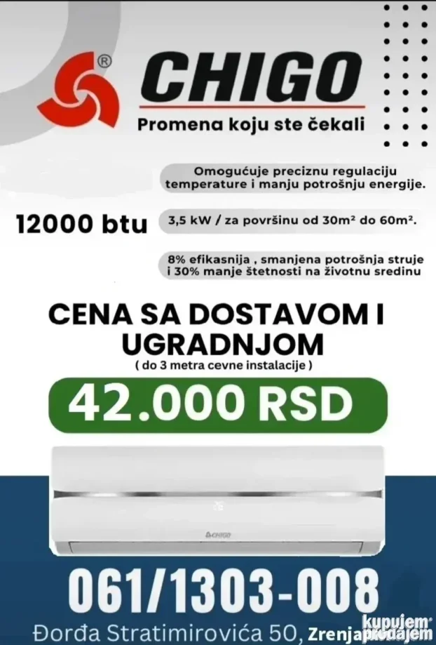 Klima + MONTAŽA, CHIGO OnOff 12000 btu - KupujemProdajem