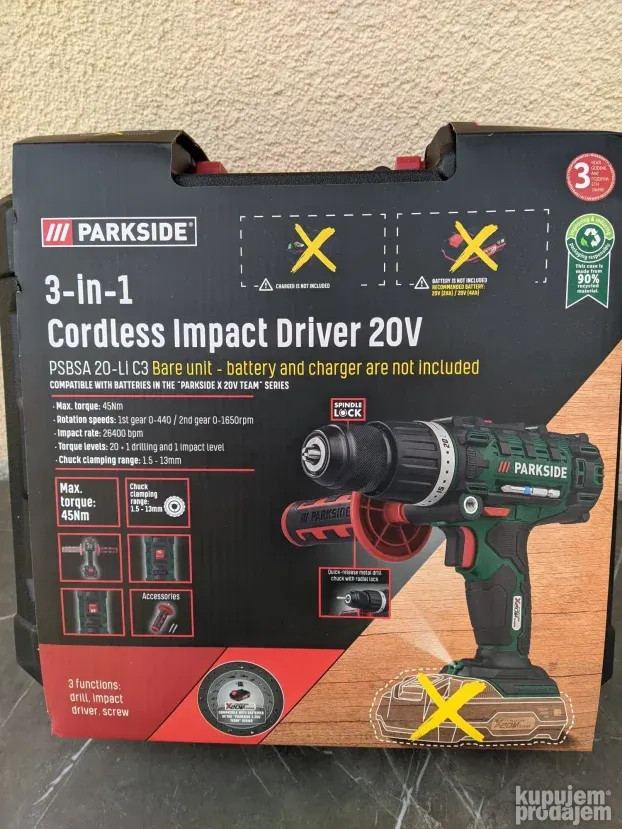 PARKSIDE PSBSA 20-Li C3 3u1 udarna aku bušilica odvijač 20V - KupujemProdajem