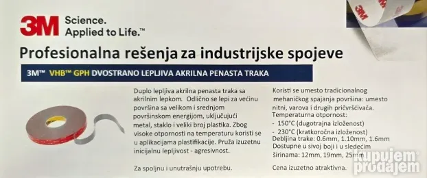 3M traka VHB - duplolepljiva obostrano lepljiva traka 3M ORG ...