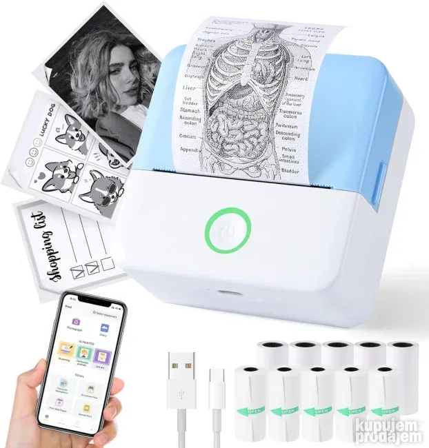 Prenosivi mini stampac za telefon printer + termopapir - KupujemProdajem