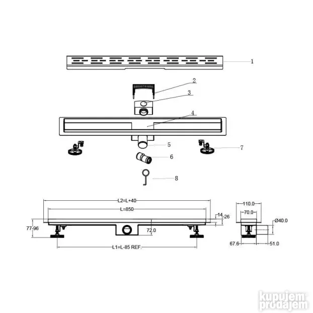 Tuš linijski slivnik ZenFlow Gold 85cm - KupujemProdajem