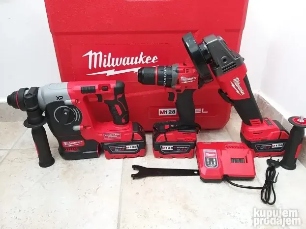 Aku set alata Milvoki brusilica, srafilica i udarna bušilica ...