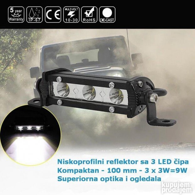 Reflektor sa 3 LED čipa za čamac, SUV, kamion 9W LED 12V - KupujemProdajem