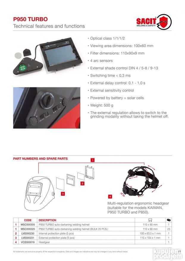 Maska Za Zavarivanje Naglavna Automatska P950 TURBO - KupujemProdajem