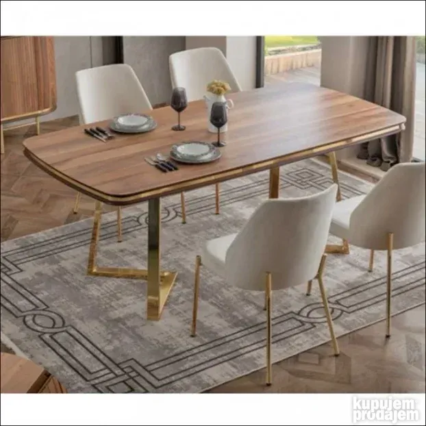 Trpezarijski sto Lisabon MDF Furnir Orah/Gold noge 770-713 ...