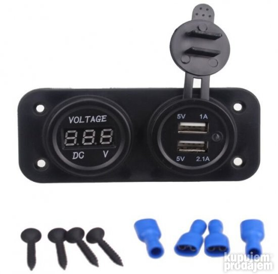 Strujni ugradni panel tabla - dupli USB punjač i voltmetar ...