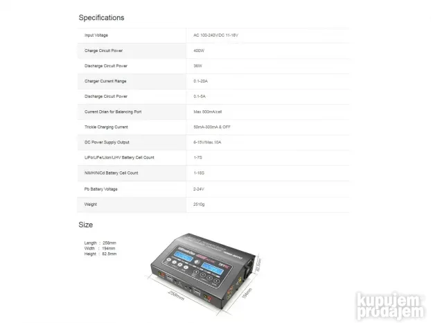 SkyRC D400 400W 20A Dual Smart Balans Punjač 2-7S LiPo LiFe ...