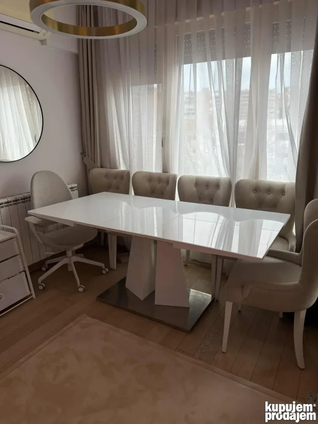 Trpezarijski sto na razvlačenje MDF beli visoki sjaj (LUX ...