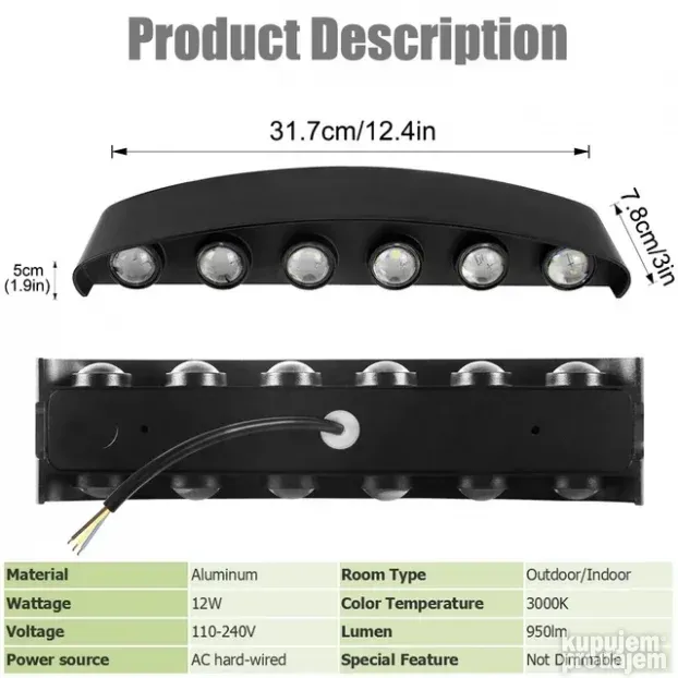 Spoljna LED baštenska rasveta Vodootporna 6 LED gore i dole ...