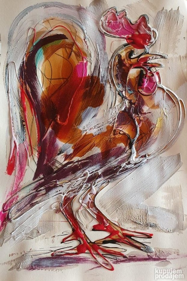 Pevac 4, kombinovana ulje i crtez na papiru, 50x35 cm, akade ...