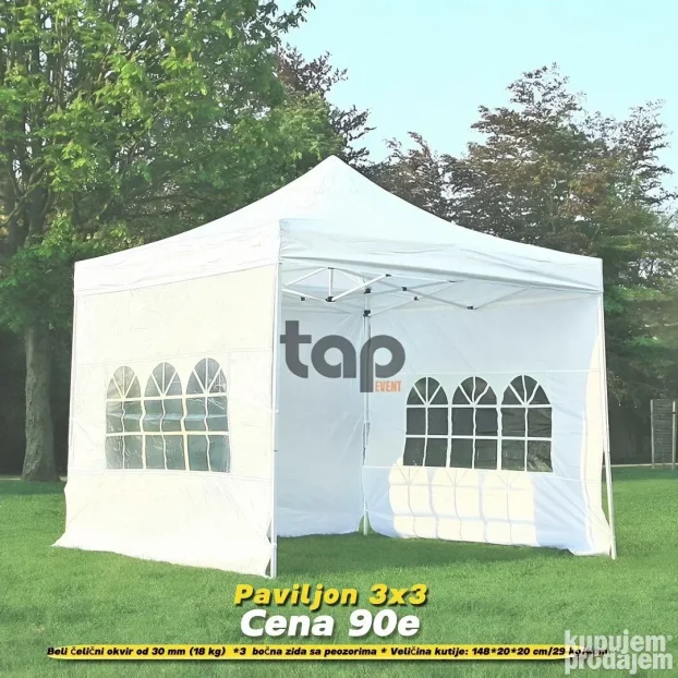 Paviljon 3x3 beli / Metalni mehanizam / 3 stranice - KupujemProdajem