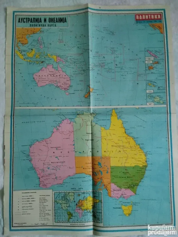 Karta - mapa Australija i Okeanija iz 1974 god - KupujemProdajem