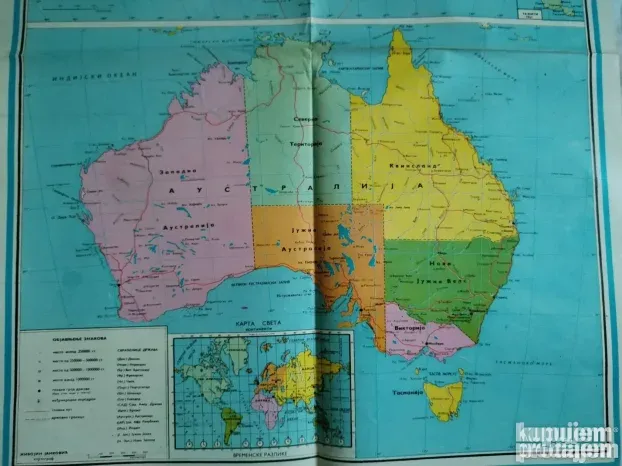 Karta - mapa Australija i Okeanija iz 1974 god - KupujemProdajem