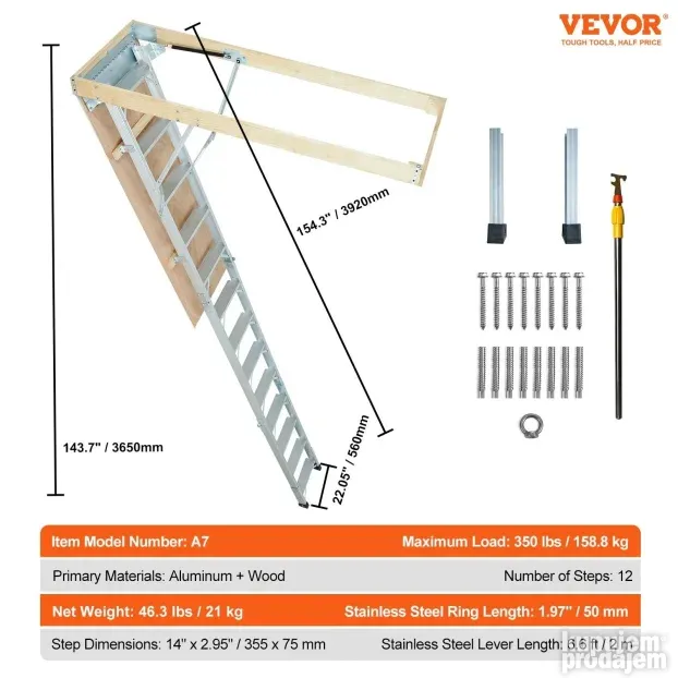 Merdevine Lestve za tavan sklopive nosivost do 158kg - KupujemProdajem