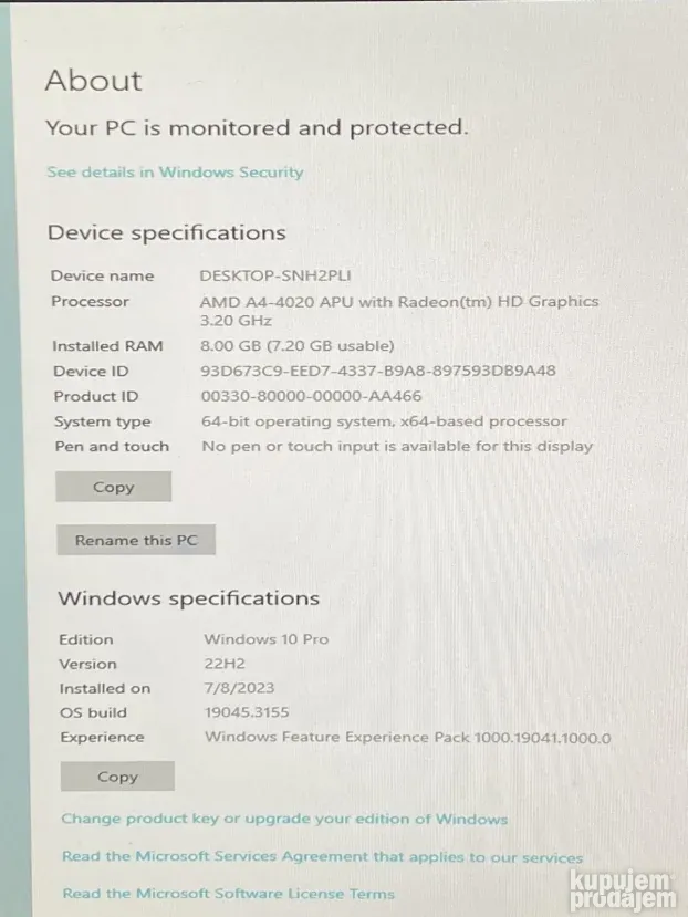 AMD A4-4020 -8gb ddr3-128GB SSD-Win10Pro - KupujemProdajem