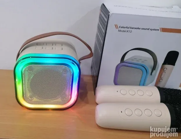 K12 USB Karaoke zvucnik sa RGB svetlom, 2x mikrofona - KupujemProdajem