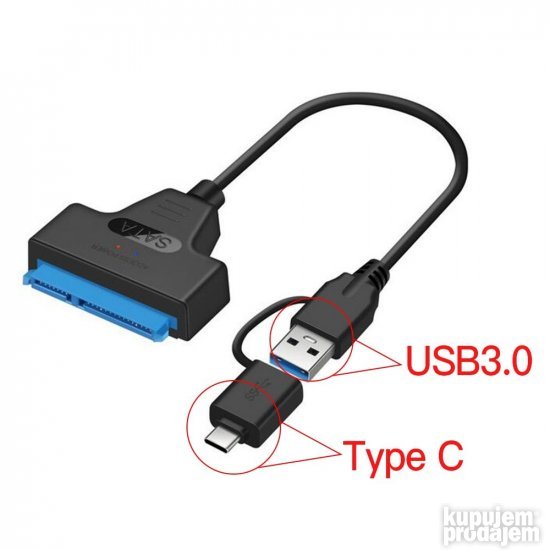 USB 3.0 + USBC adapter za SATA 2.5" hard diskove HDD SSD - KupujemProdajem