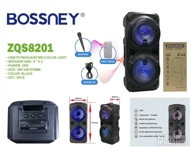 Zvučnik bluetooth karaoke bežični ZQS8201 9045 - KupujemProdajem
