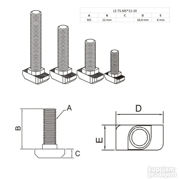 Prohromski profil T-vijak za aluminijumski profil - KupujemProdajem