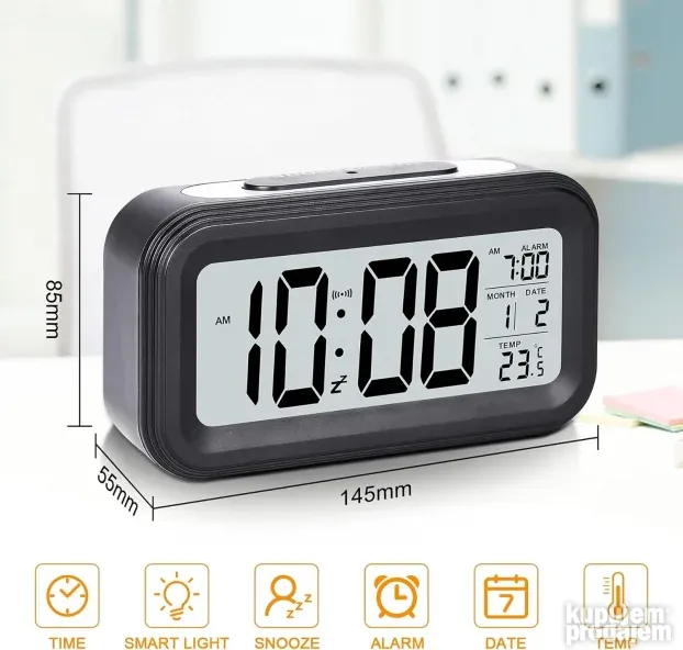 Digitalni sat, budilnik sa baterijama 4,3" LED displej, alar ...