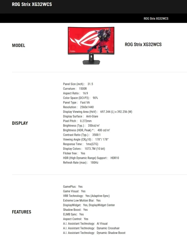 Asus ROG Strix XG32WCS, 2K,180hz 32 incha domaca garancija ...