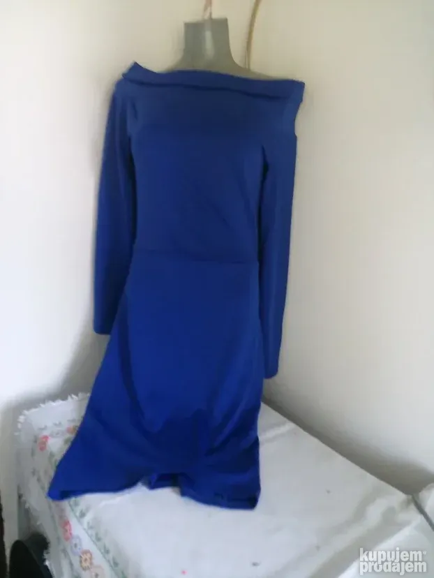 Kraljevsko plava camac dekolte haljina M/L - KupujemProdajem