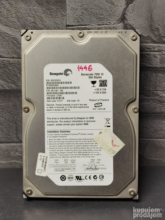 Seagate 500Gb Hard disk ST3500630AS 3.5" 100/100 1426 - KupujemProdajem