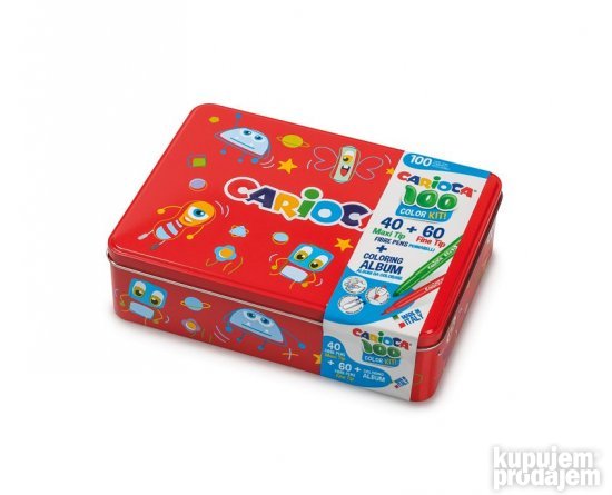 Flomasteri Carioca 1/100 Color kit+bojanka, Metalna kutija ...