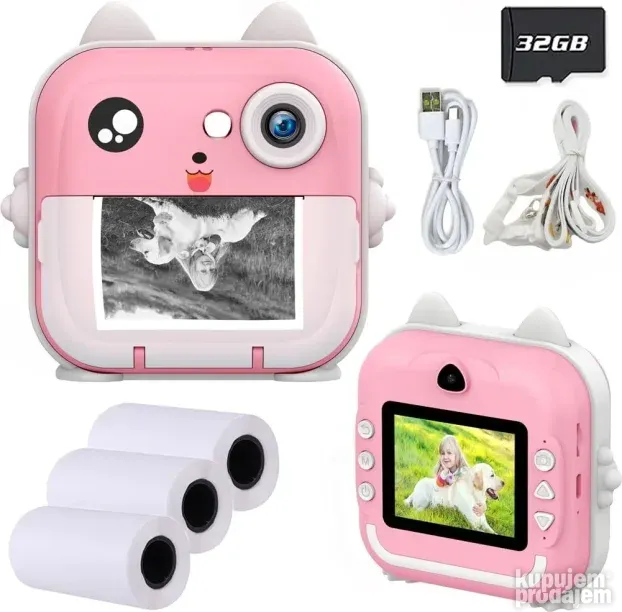 Deciji instant print (termalni stampac) fotoaparat + 32GB SD ...