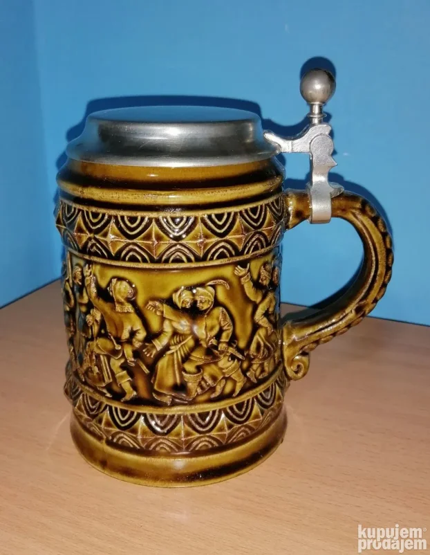 Vintage nemačka keramička krigla sa zinn poklopcem B - KupujemProdajem
