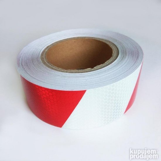 Reflektujuća traka 25m KOSA LINIJA crveno bela - KupujemProdajem