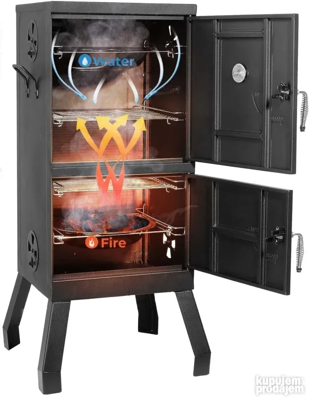 Rerna za pušenje dimlje termometrom, roštilj na drveni ugalj ...