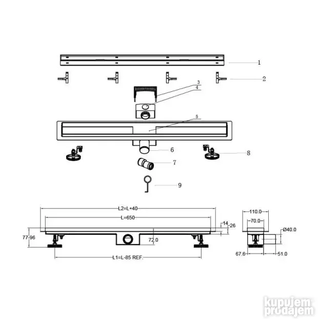 Linijski slivnik za kupatilo Zlatni BZ8502 65cm - KupujemProdajem