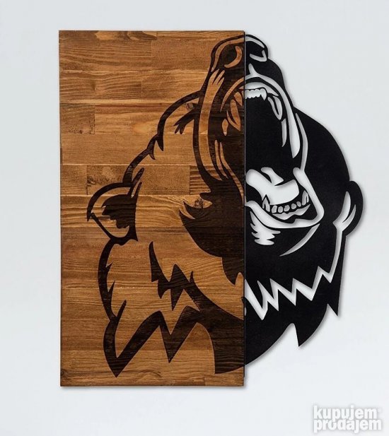 Zidni ukras MEDVED slika drvo metal novo - KupujemProdajem