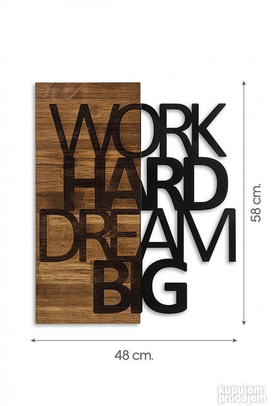 Zidni ukras slika WORK HARD kombinacija drvo metal - KupujemProdajem