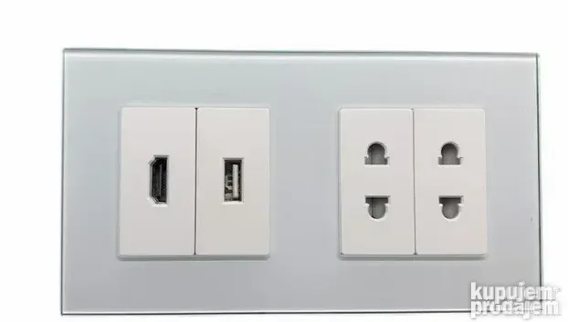 Wise utičnica modularna HDMI, USB, 2 euro utičnice staklen ...