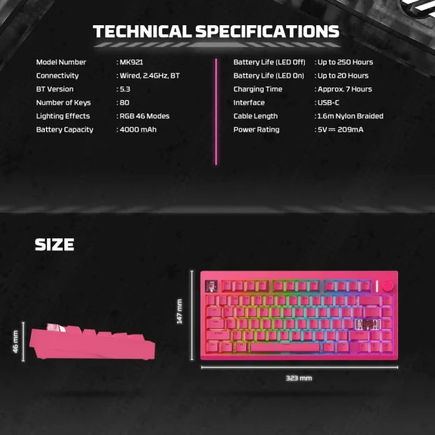 Tastatura Mehanicka Gaming Fantech MK921 Pink White Switch ...