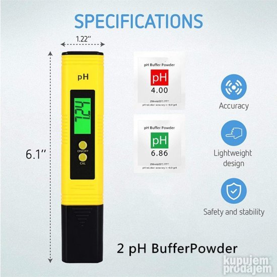PH metar merac za vodu +puferi+baterije+automat. kalibracija ...