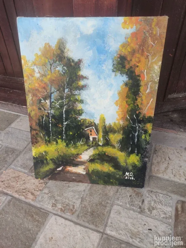 Ulje na platnu kućica u šumi - KupujemProdajem