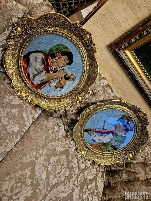 Dva barokna goblena, uramljena u barok ramove bez ostec.58cm - KupujemProdajem