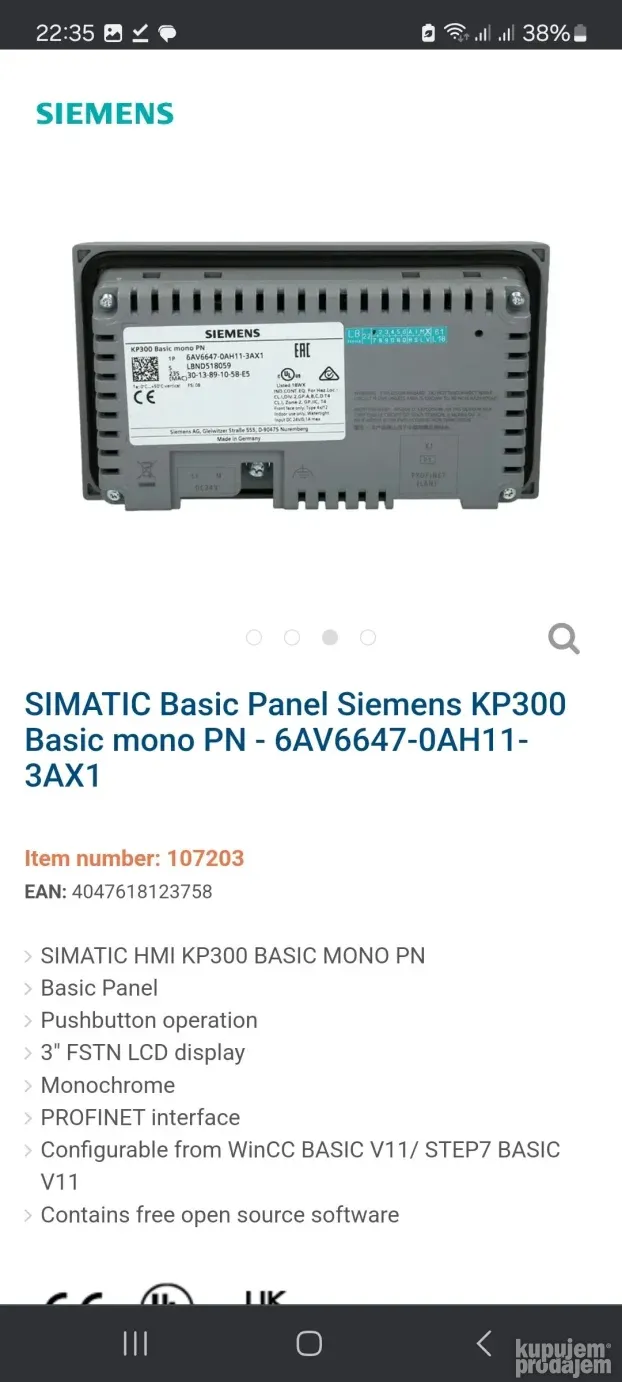 Siemens SIMATIC panel monitor KP300 + CPU modul S7 1200 - KupujemProdajem
