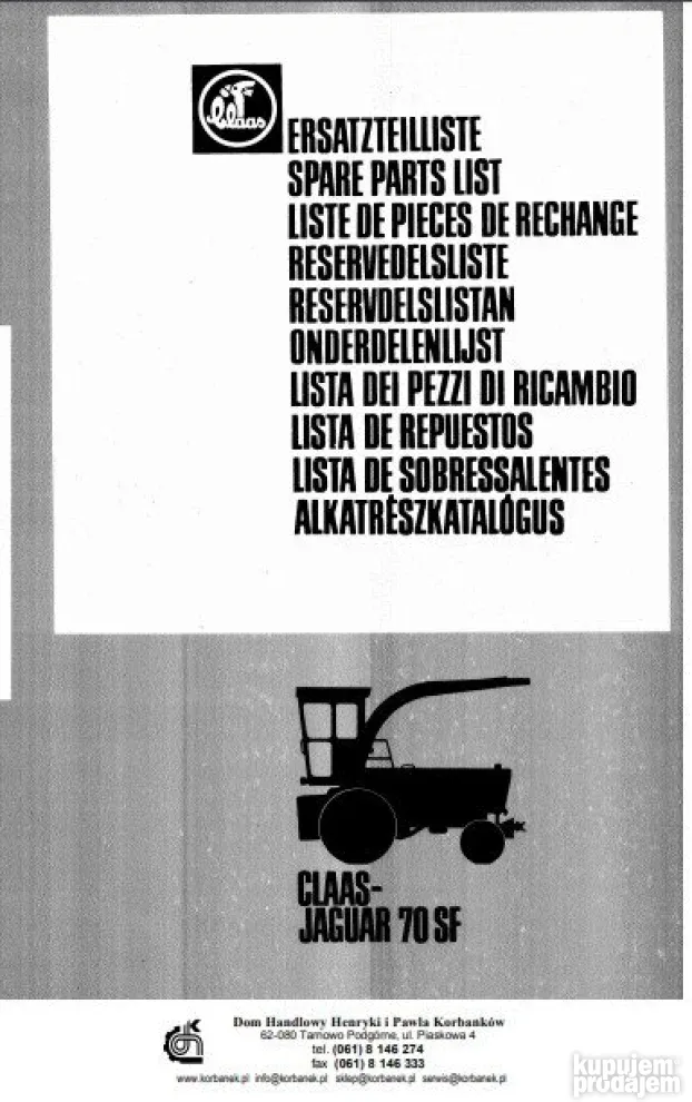 Claas Jaguar 70 SF Katalog delova - KupujemProdajem