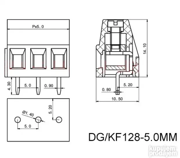 Klema za print montažu 3 pina - Terminal klema KF128 - KupujemProdajem