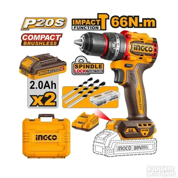 CIDLI20668E Aku udarna bušilica 66Nm 20V Ingco - KupujemProdajem