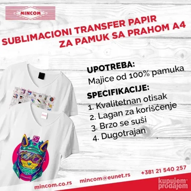 Transfer papir za sublimaciju-sa prahom za bele majice - KupujemProdajem