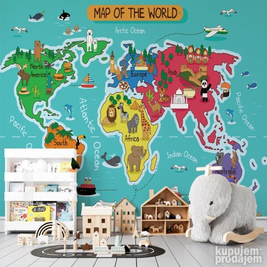 Karta sveta decija tapeta - Tapete za decu - Tapete za zid ...