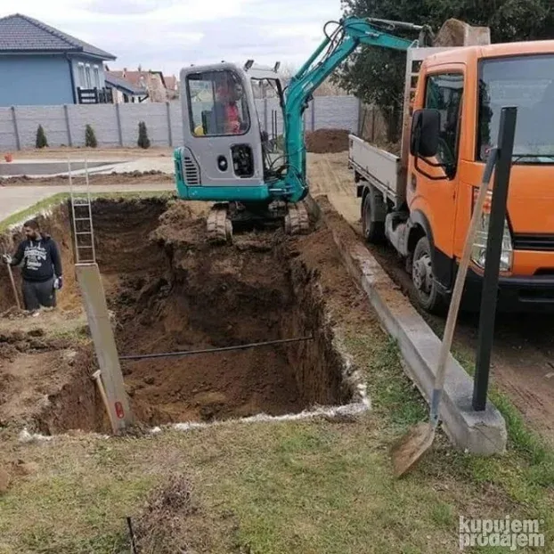 Iskop, rusenje, bager na sat, kopanje kanala, septickih jama ...